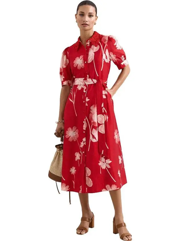 PHASE EIGHT Delphine Midi Dress, Self-tie Waist - Red