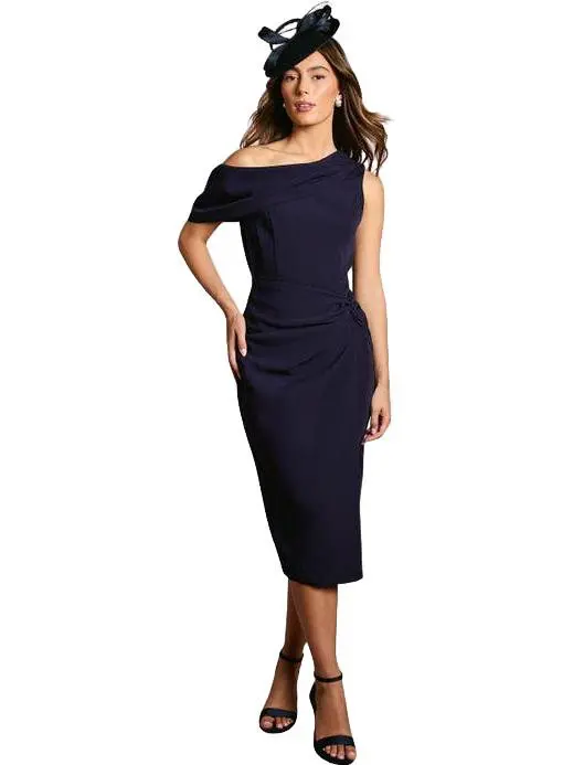 Coast One Shoulder Twist Front Pencil Dress - Navy