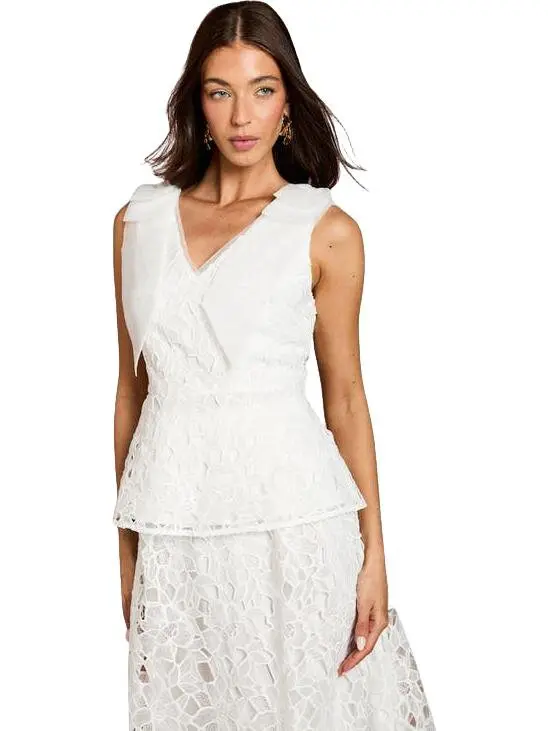 Coast Lace Bow V-neck Top - Ivory