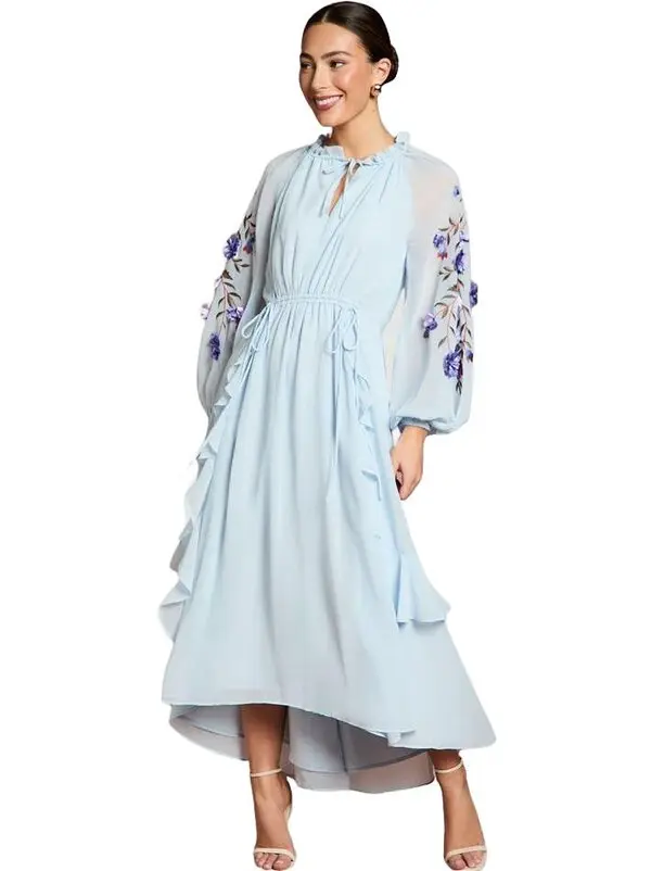 Coast Floral Embroidered Ruched Midi Dress - Light Blue
