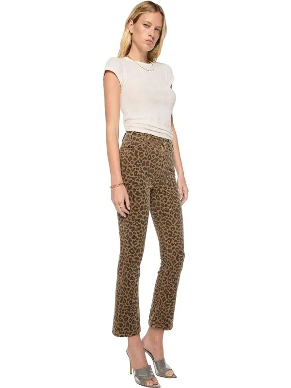 MOTHER The Hustler Flood Leopard Print Stretch Corduroy Jeans - Black