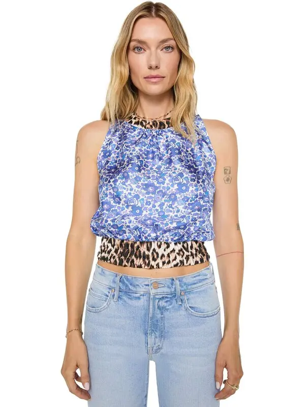 La Prestic Ouiston Sleeveless Floral Print Top With Leopard Trim - Blue