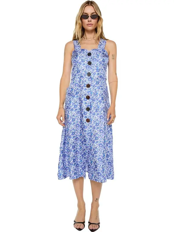 La Prestic Ouiston Betsy Bleu Floral Silk Midi Dress - Blue