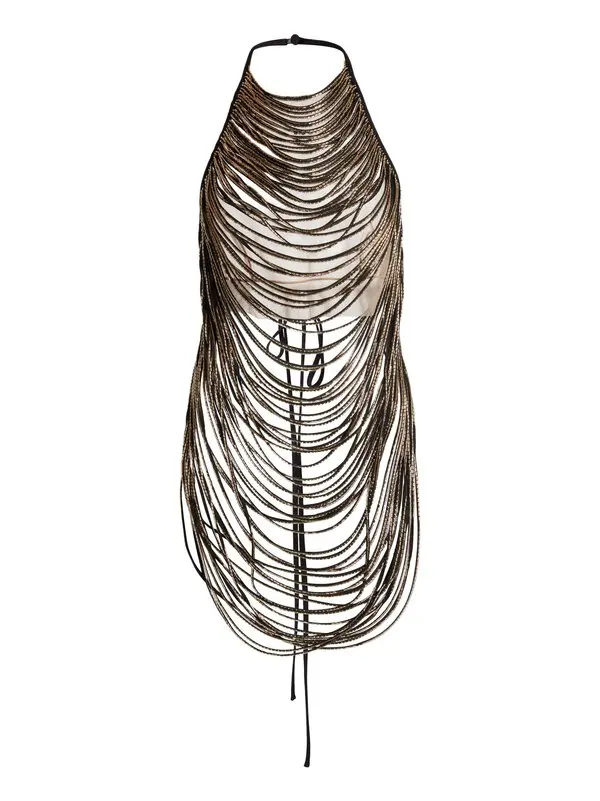 Zuhair Murad Beaded Fringes Halter Top - Black