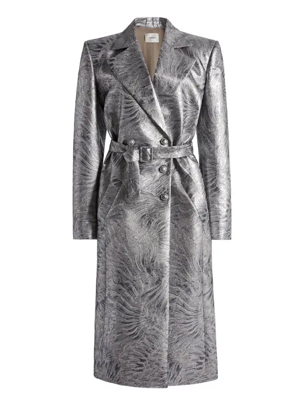 Zuhair Murad Heavy Jacquard Double Breasted Coat - Silver