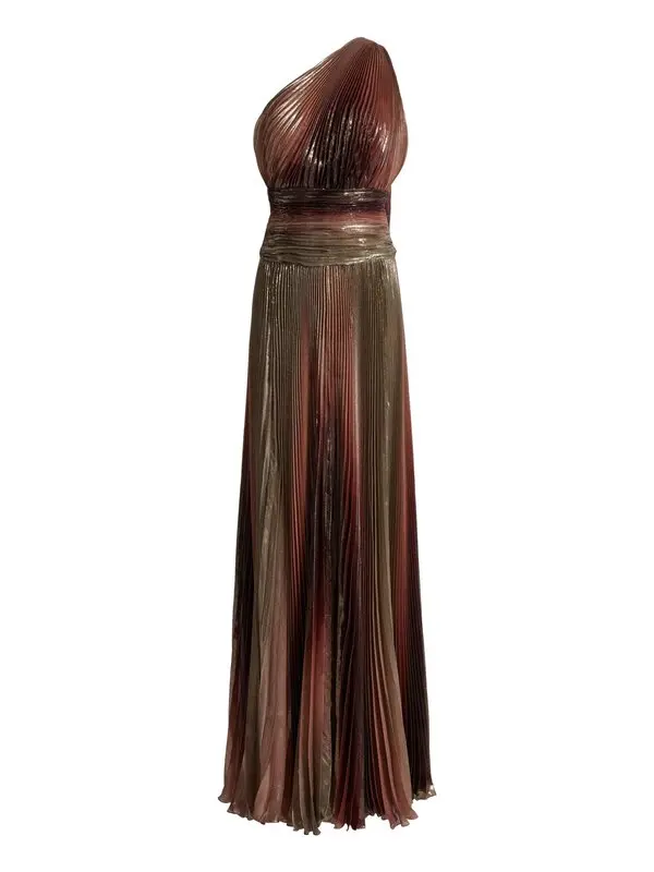 Zuhair Murad Printed Lame Pleated One-shoulder Gown - Multi
