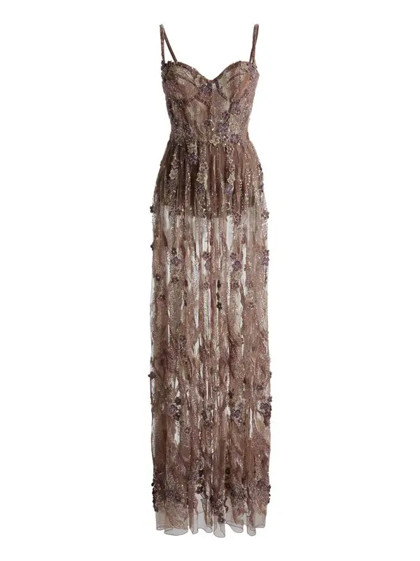Zuhair Murad Tulle Embroidered Long Dress - Multi