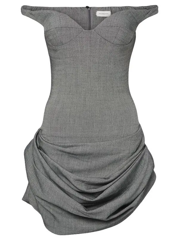 Magda Butrym Off-shoulder Herringbone Wool-blend Minidress - Grey