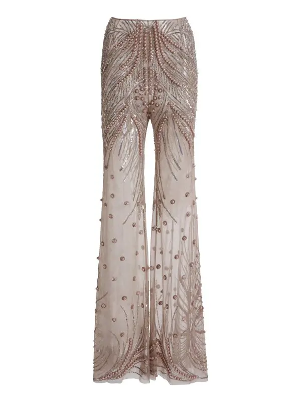 Zuhair Murad Tulle Algua Embroidered Wide Leg Pants - Brown