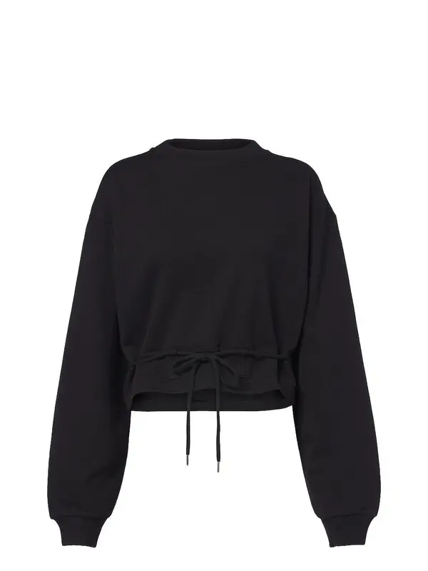Dries Van Noten Cropped Cotton Jersey Sweatshirt With Drawstring Hem - Black