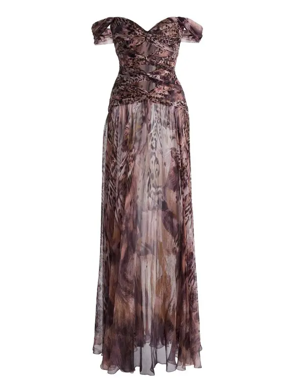 Zuhair Murad Chiffon Guppy Cut-outs Long Dress - Print