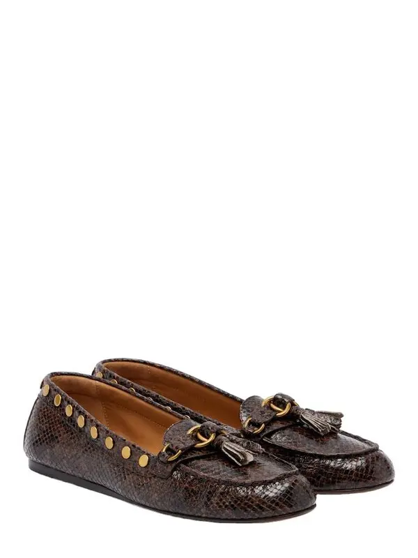 Isabel Marant Étoile Faxel Snake-effect Studded Leather Loafers - Brown