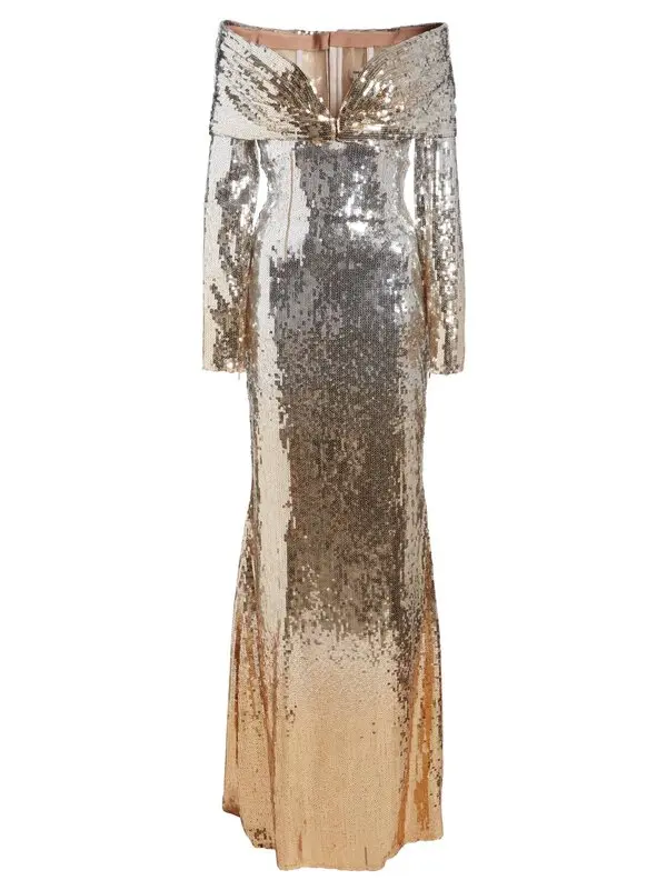Zuhair Murad Off-shoulder Degrade Sequins Long Dress - Metallic