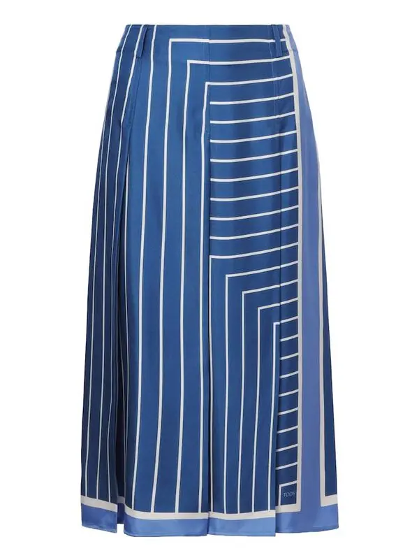 TOD'S Striped Silk Midi Skirt - Blue
