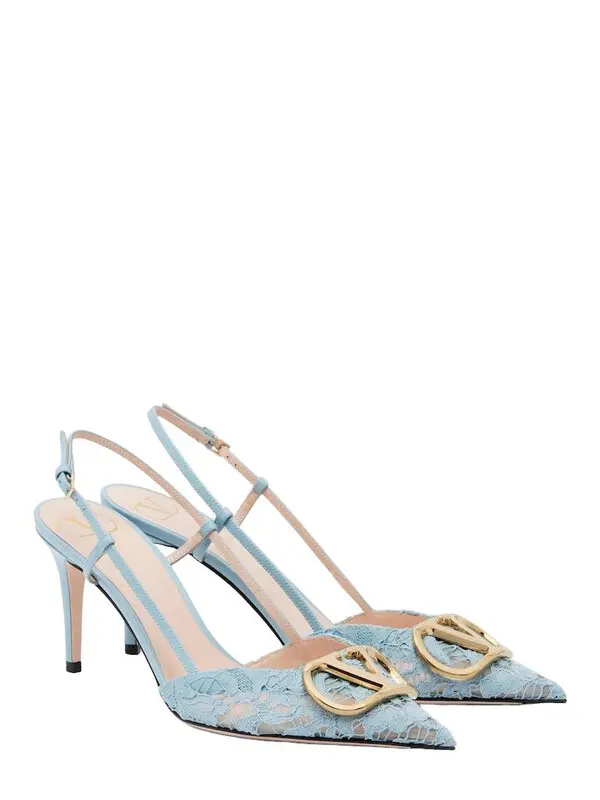 Valentino Garavani Vlogo Lace Slingback Pumps - Blue