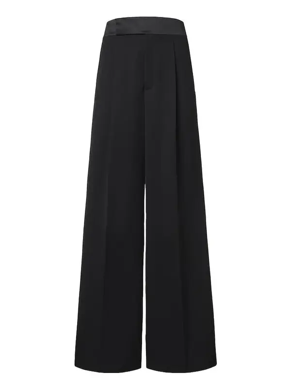 Saint Laurent Pleated Wool Wide-leg Pants - Black