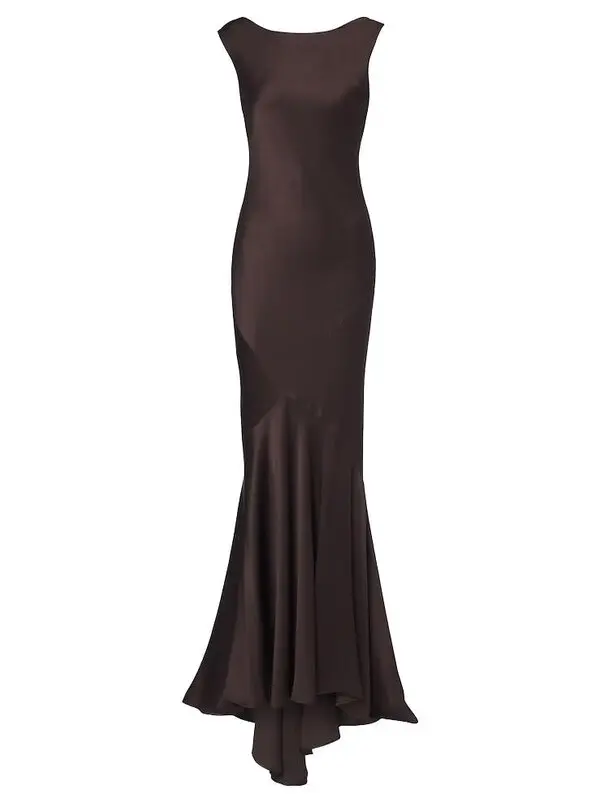 Max Mara Open-back Satin Maxi Dress - Brown