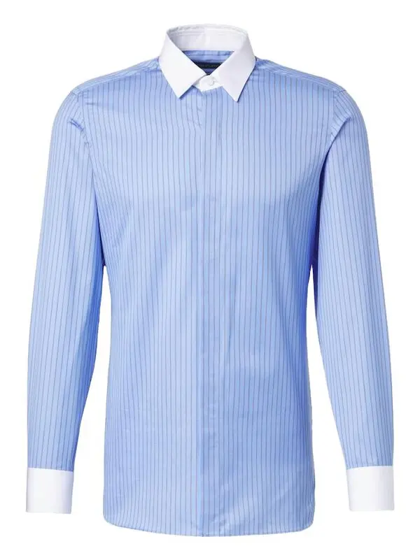 TOM FORD Striped Cotton Satin Shirt - Blue
