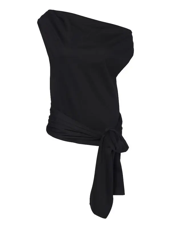Proenza Schouler Asymmetrical Cotton Jersey Top With Tie Detail - Black
