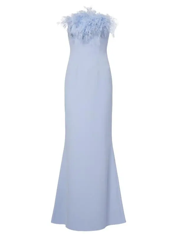 Safiyaa Feather-trimmed Crêpe Gown - Blue