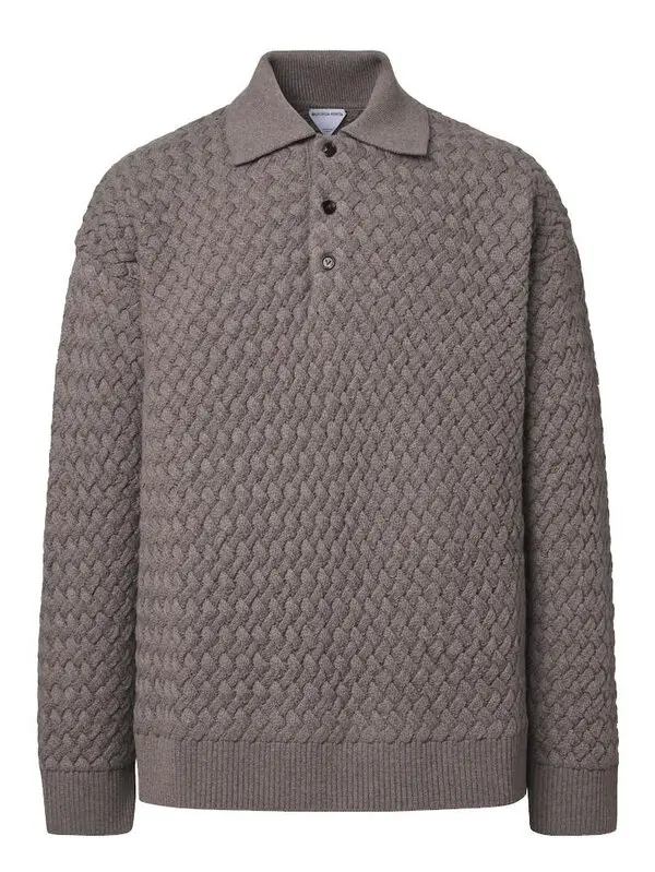 Bottega Veneta Intrecciato Wool Polo Sweater - Grey