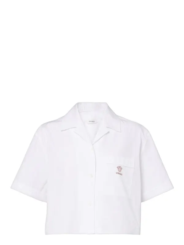 Versace Cropped Cotton Poplin Shirt With Cuban Collar - White