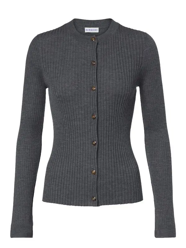 Burberry Ribbed-knit Cashmere Cardigan - Grey