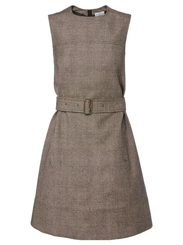 Burberry Belted Checked Wool And Linen-blend Minidress - Beige