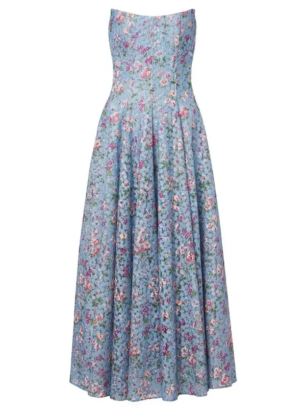 MARKARIAN Embroidered Floral Bustier Cocktail Dress - Blue