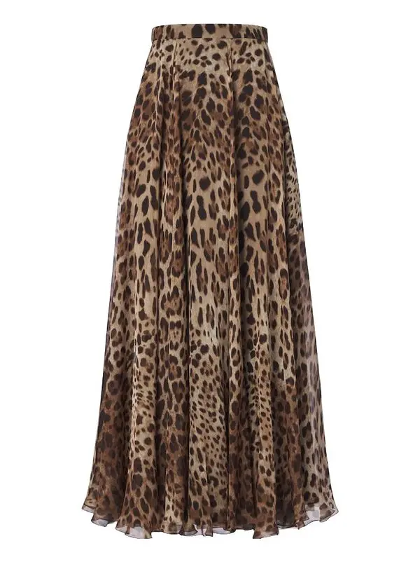 Dolce & Gabbana Leopard-print Silk Chiffon Maxi Skirt - Brown