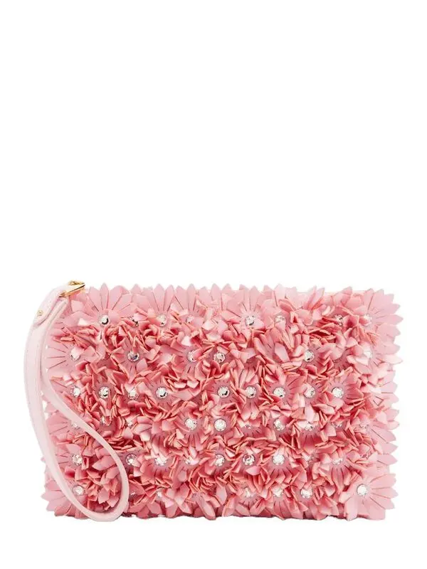 Valentino Garavani Floral Appliqué Satin Pouch - Pink