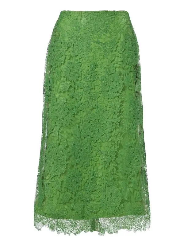 Carolina Herrera Floral Lace Midi Skirt - Green