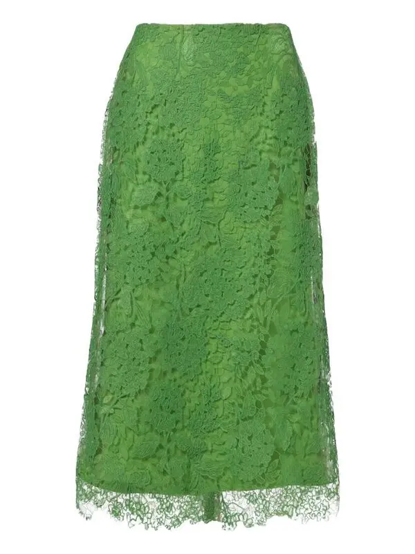 Carolina Herrera Floral Lace Midi Skirt - Green