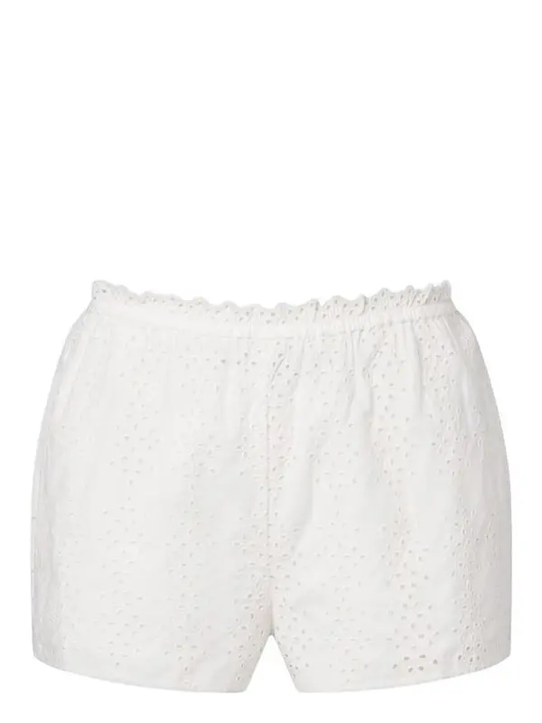 Posse Harriet Embroidered Cotton Poplin Shorts In Vintage - White