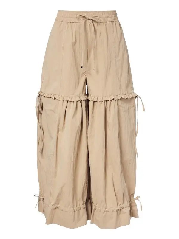 GANNI Ruffled Cotton-blend Wide-leg Pants - Beige