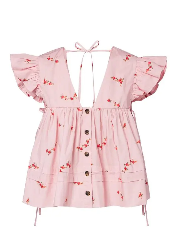 GANNI Floral Cotton-blend Top - Pink