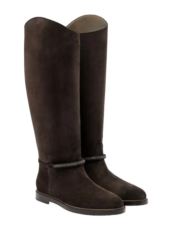 Brunello Cucinelli Monili Suede Knee-high Boots - Brown