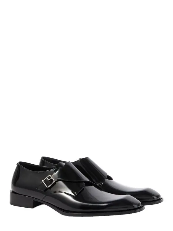 Saint Laurent Connor Leather Monk Strap Shoes - Black