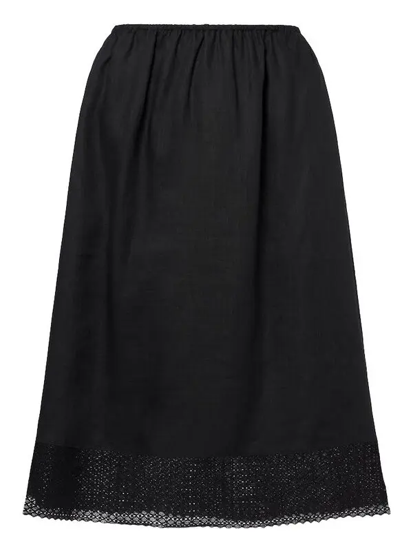 Posse Alfie Embroidered Linen Midi Skirt - Black