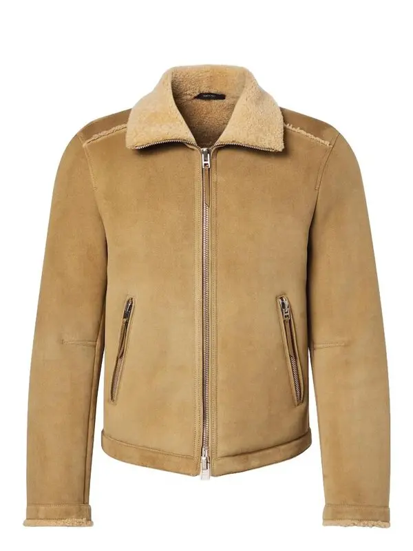 TOM FORD Shearling-trimmed Leather Jacket - Brown