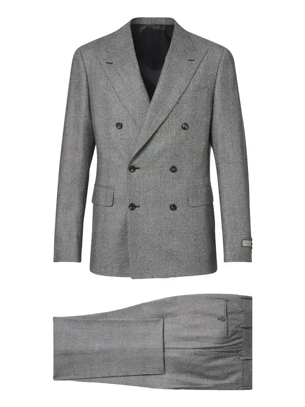 Canali Checked Double-breasted Wool Suit - Black