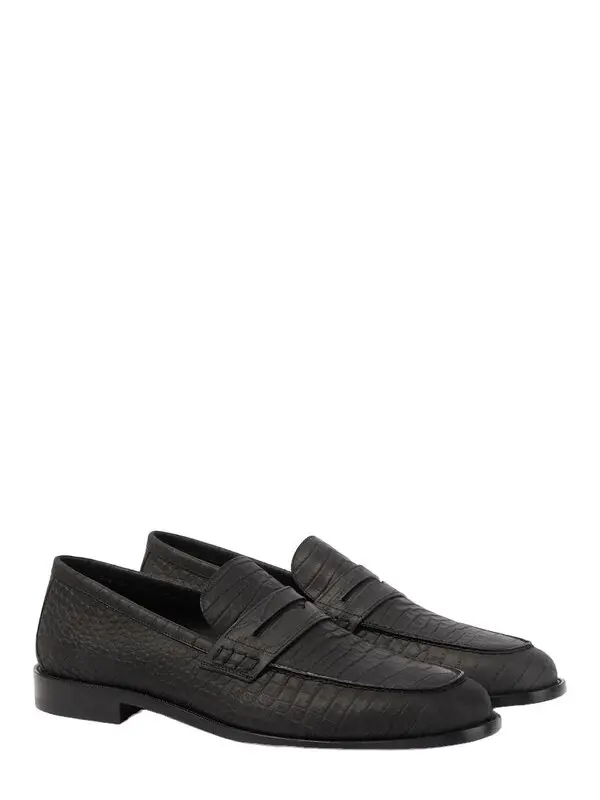Manolo Blahnik Croc-effect Leather Loafers - Black