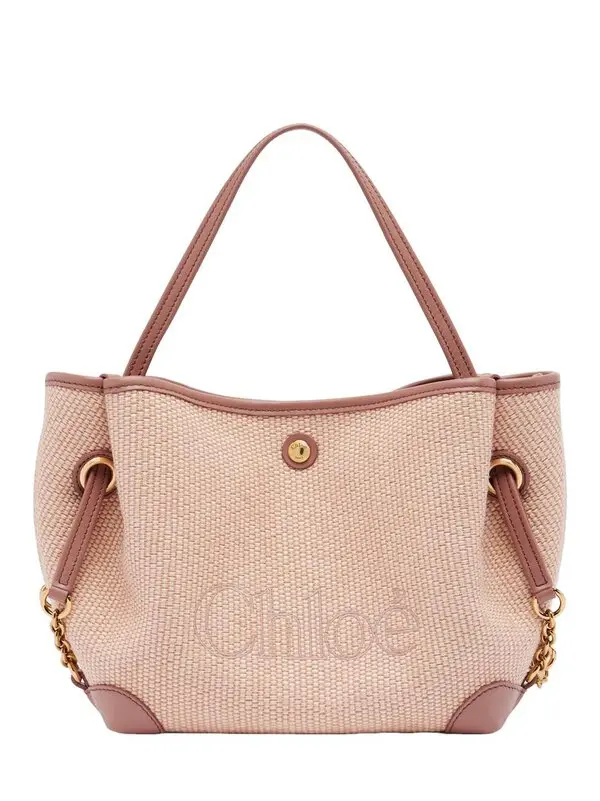 Chloé Small Raffia Tote Bag With Leather Trim - Beige