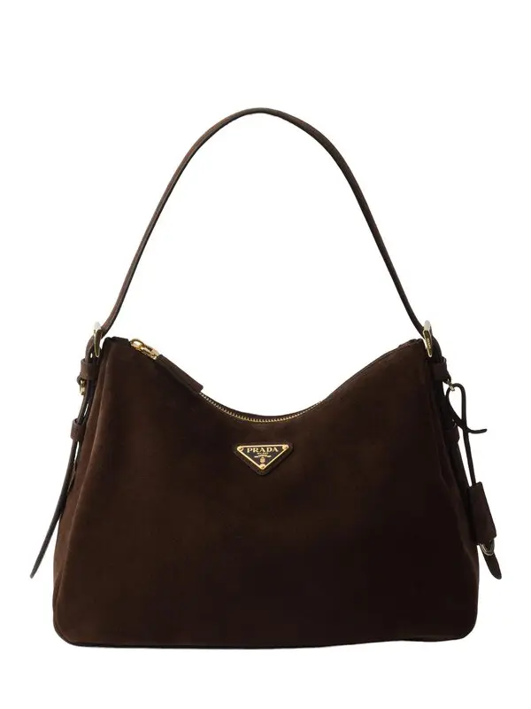 Prada Aimée Medium Suede Shoulder Bag - Brown