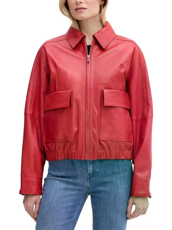 TRUSSARDI Leather Flap Pocket Jacket - Red