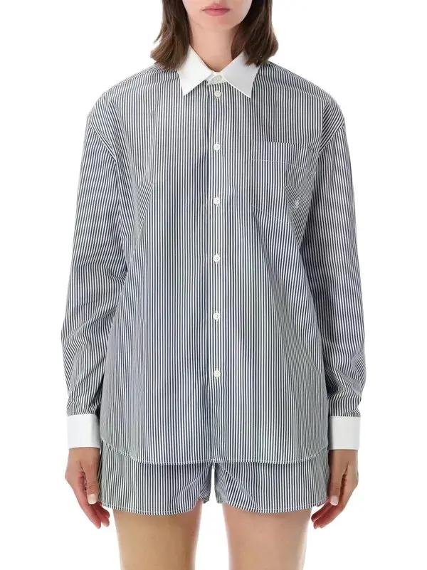SPORTY & RICH Vertical Stripe Long Sleeve Shirt - Blue