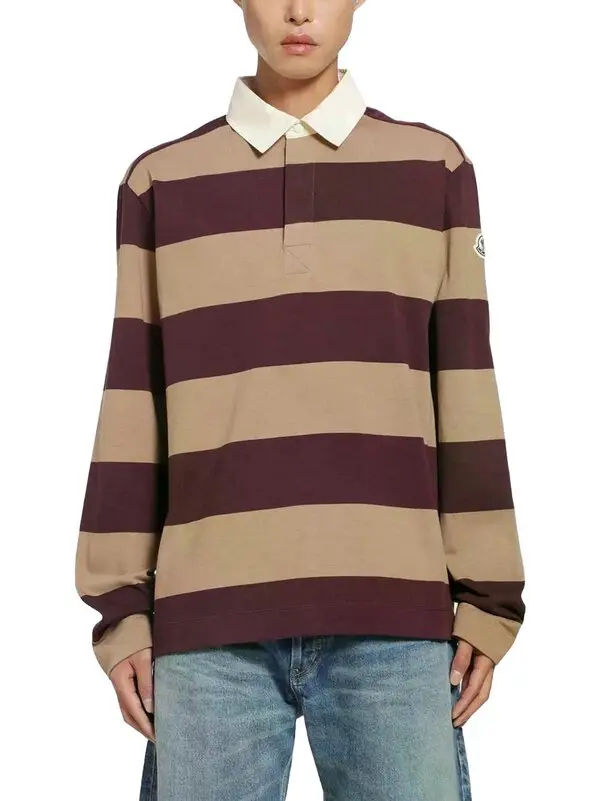 Moncler Striped Long-sleeve Polo Shirt - Brown