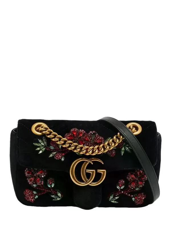 Gucci Gg Marmont Crystal Embellished Shoulder Bag - Black