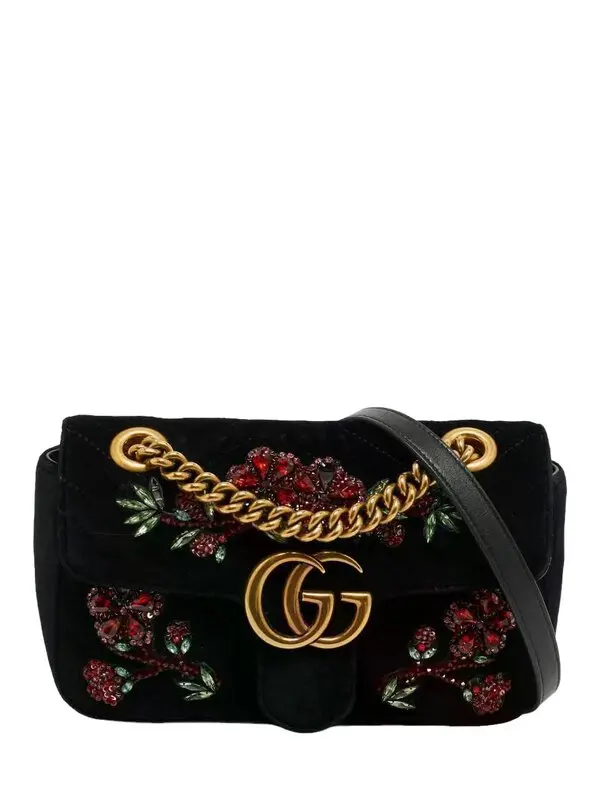 Gucci Gg Marmont Crystal Embellished Shoulder Bag - Black