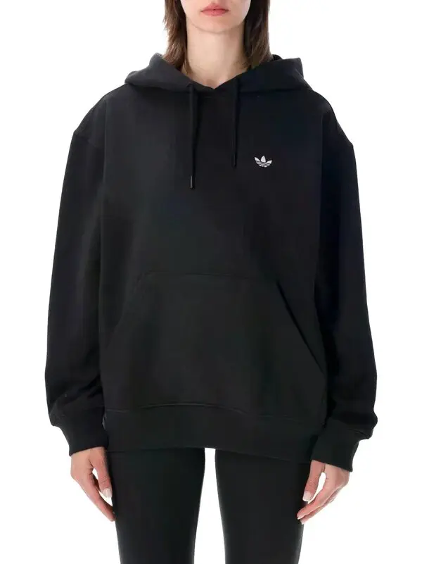 Adidas Logo Embroidered Hoodie - Black